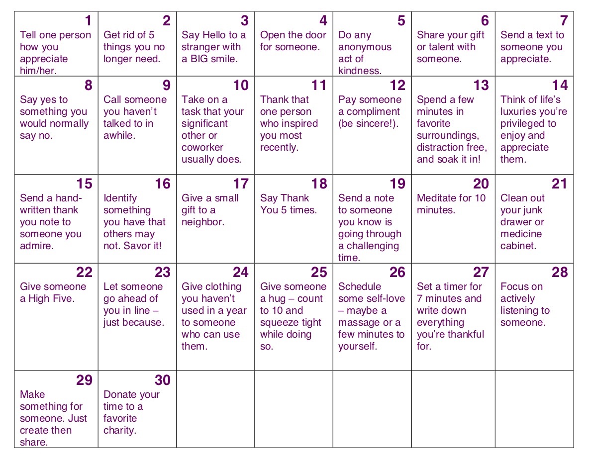 Kindness and Gratitude Calendar – Train for Life