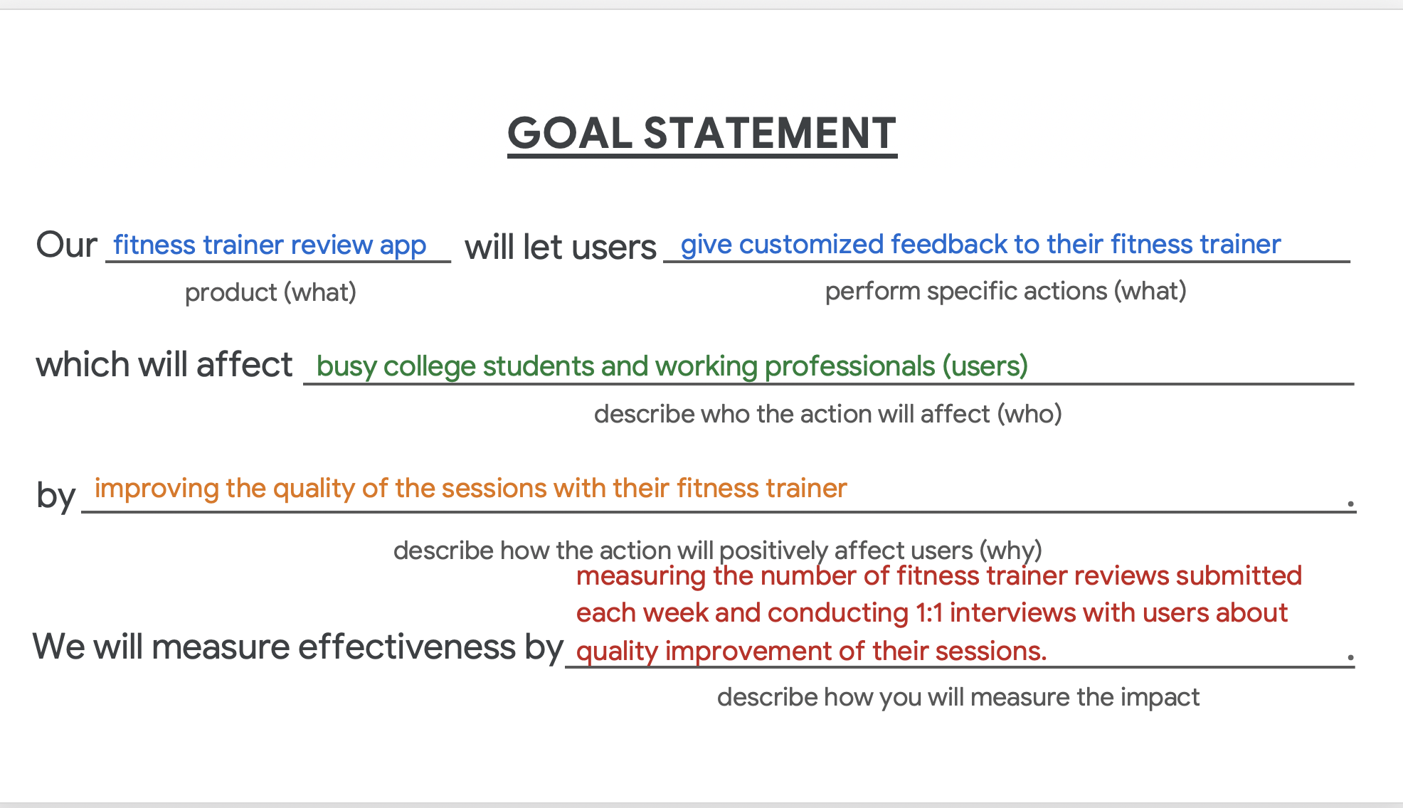 Goal Statement – Train for Life